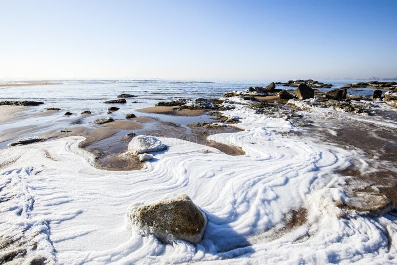 Winter seaside scenery stock image. Image of horizon - 172195581