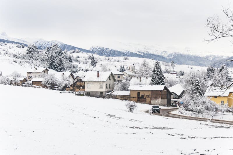 Winter season in Bulgaria stock photo. Image of house - 110960050