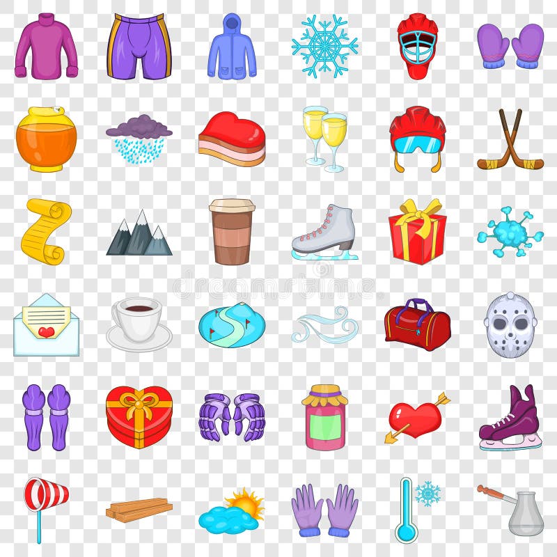 Winter Season Icons Set, Cartoon Style Stock Vector - Illustration of ...