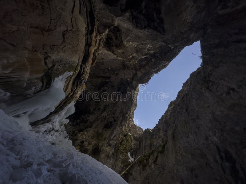 Winter Season Sky Views from Inside the Cave Stock Photo - Image of ...