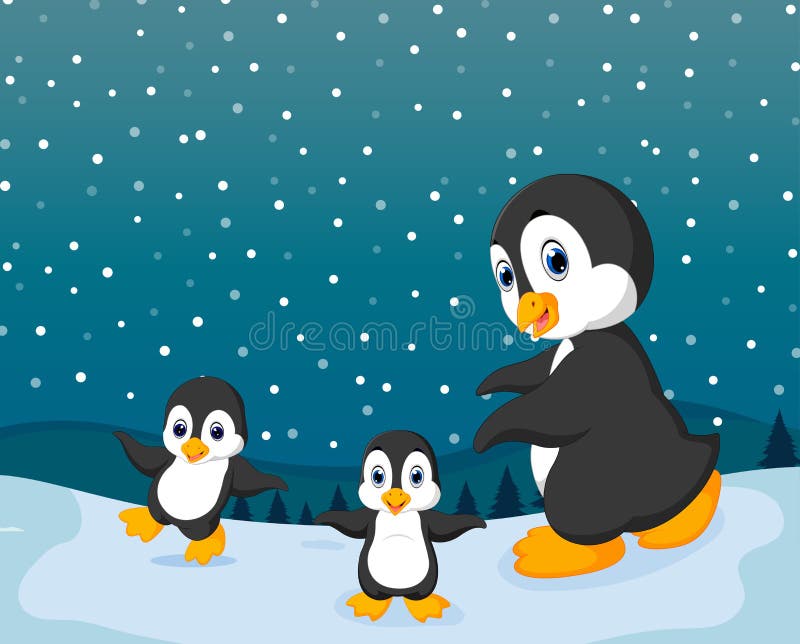The Winter Season with the Small Penguin and Snow Stock Vector ...