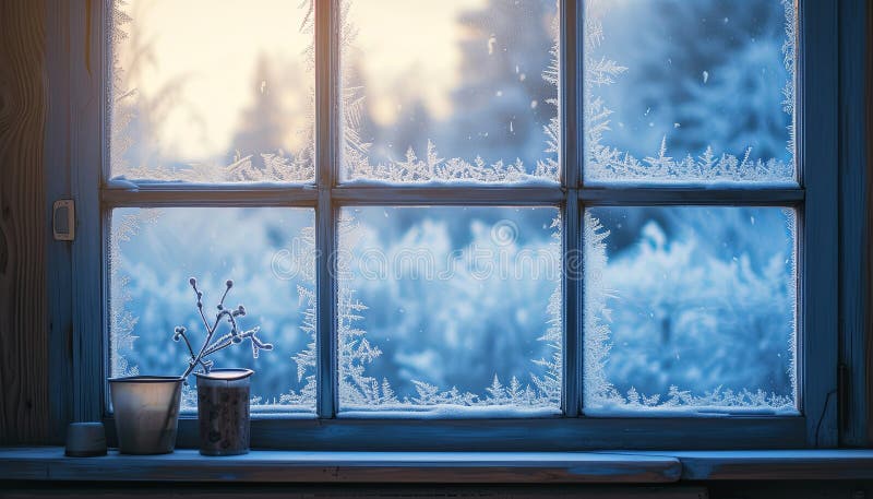 Winter Season. Window with Winter Frost Stock Illustration ...