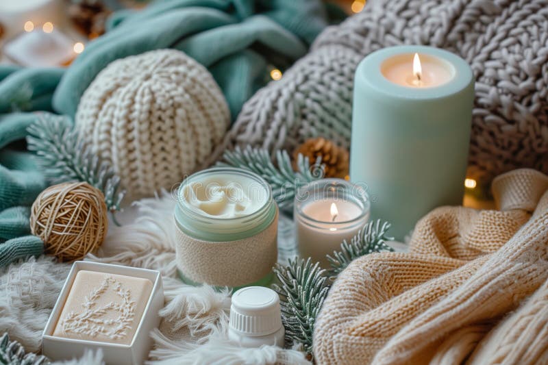Winter Self-Care Ritual with Candles AI Generated Stock Illustration ...