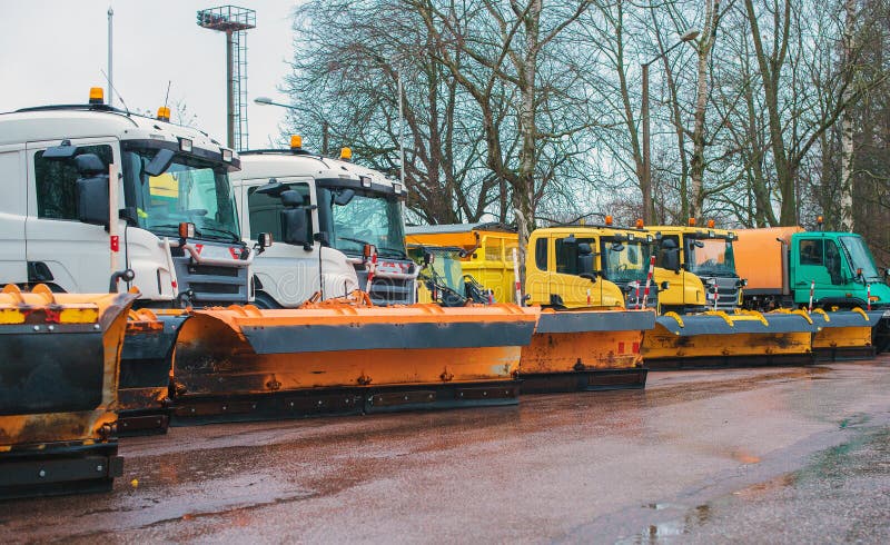 Winter service vehicles. stock image. Image of cleaning - 46968419