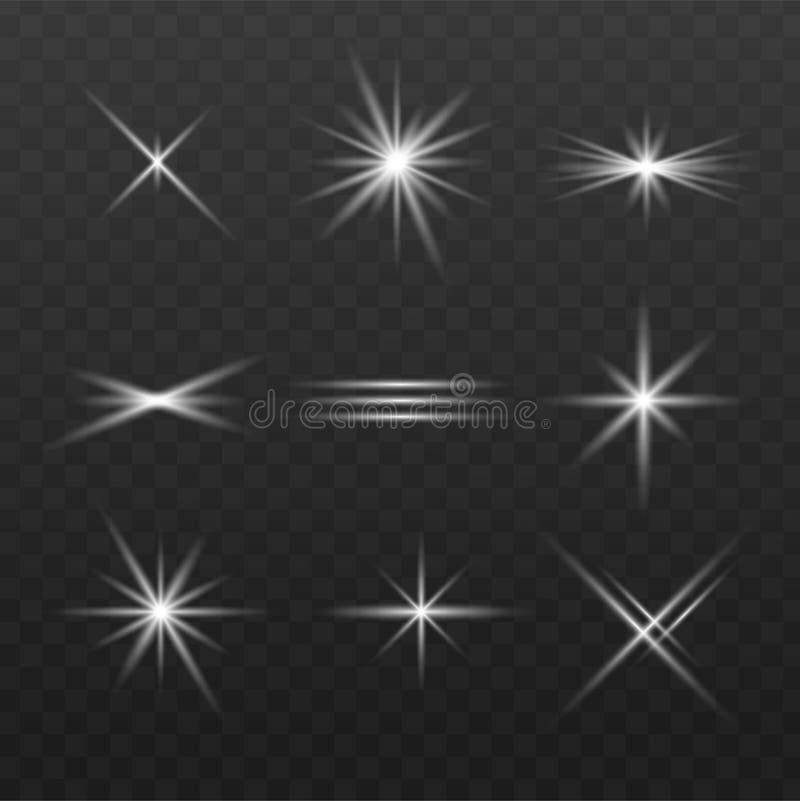 Set of Glowing White Light Effects with Sparkles, Star Bursts, Lens ...