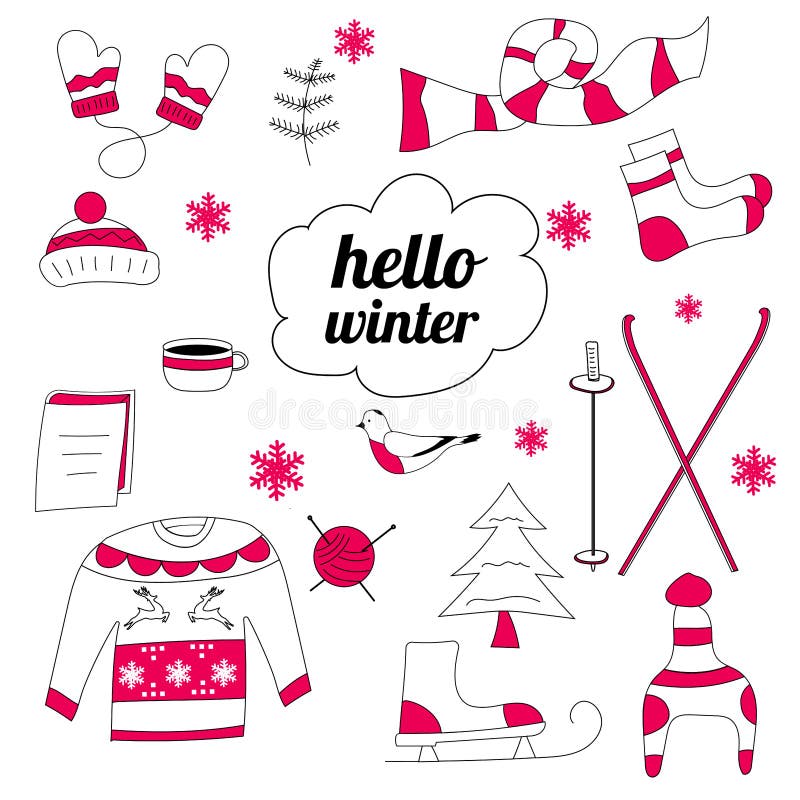 Winter Set. Set of Winter Items, Things Stock Vector - Illustration of ...