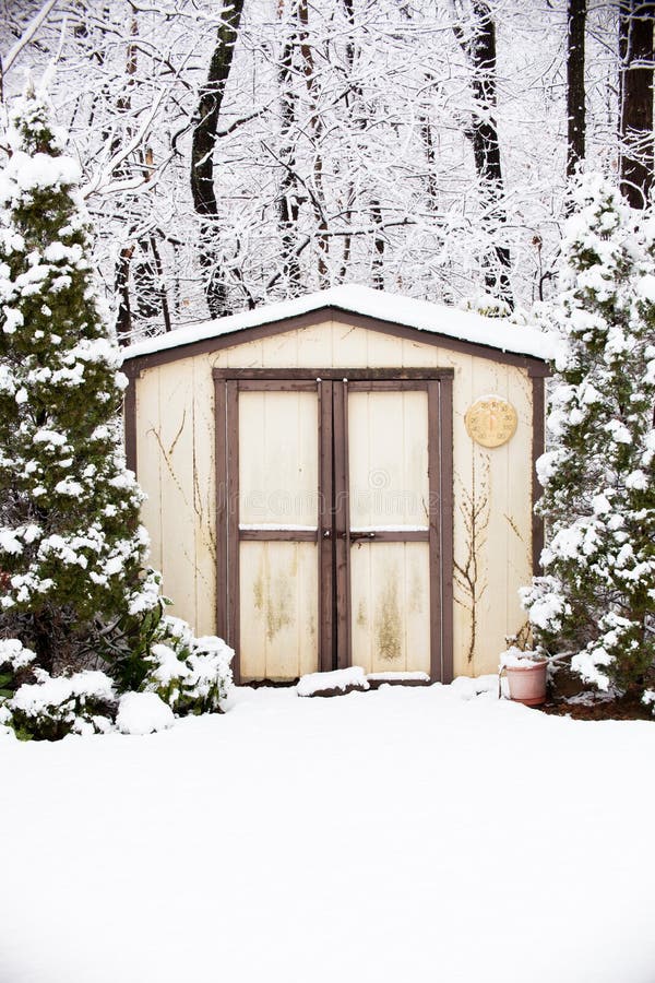Winter Shed stock photo. Image of fence, chairs, blankets - 61283306