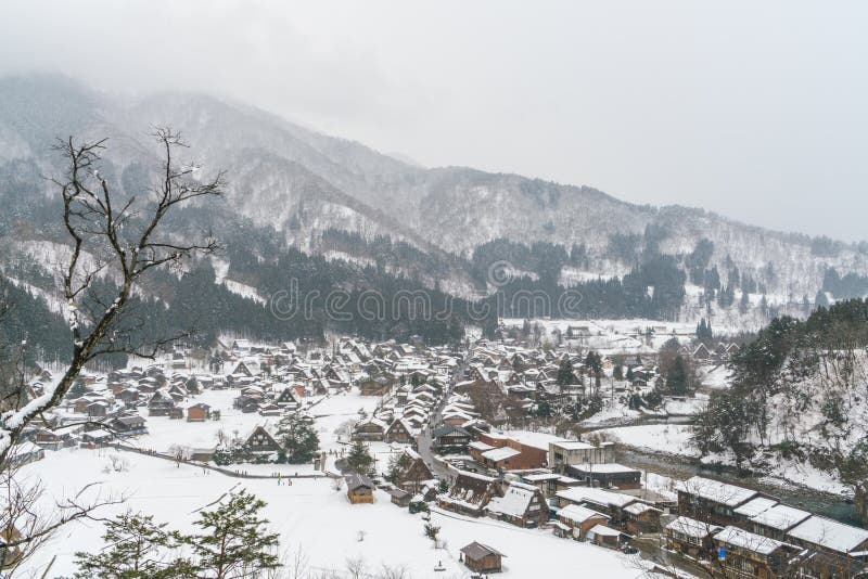 .Winter of Shirakawago with Snow Falling , Japan Stock Photo - Image of ...