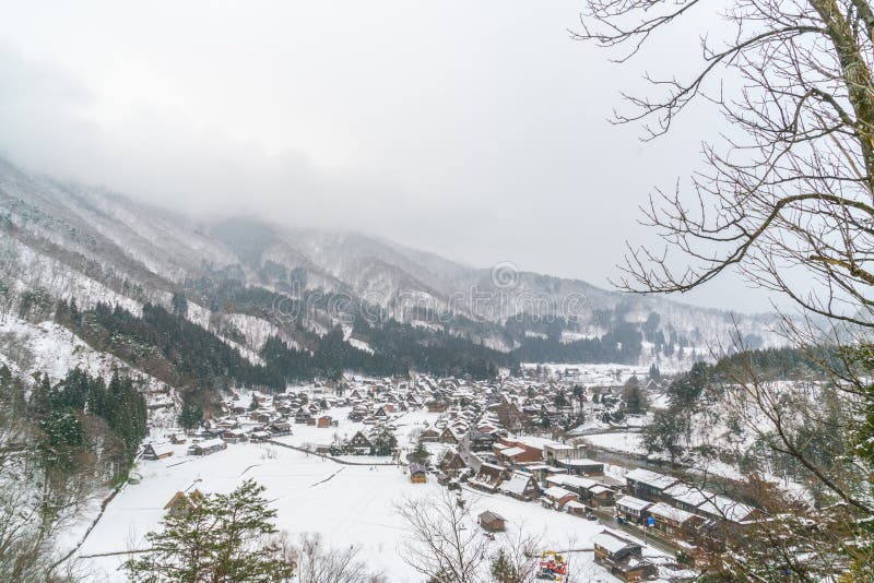 .Winter of Shirakawago with Snow Falling , Japan Stock Image - Image of ...