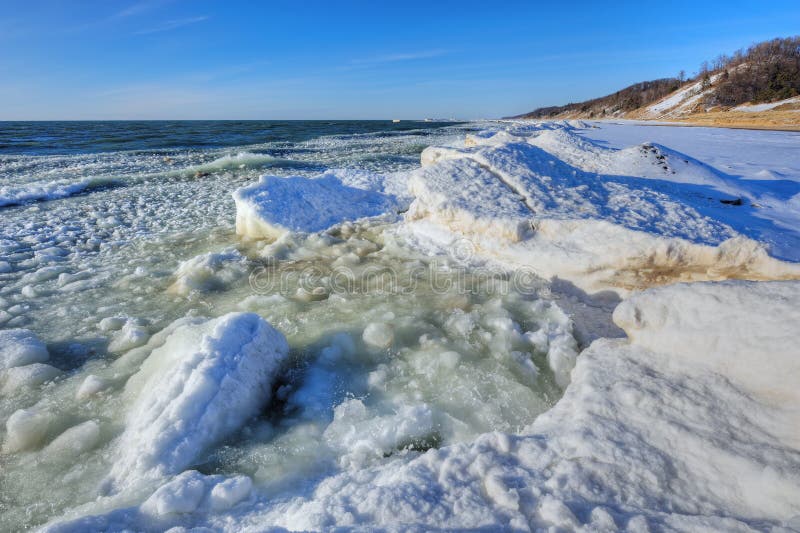 Winter Shoreline Lake Michigan Stock Image - Image of beautiful, white ...