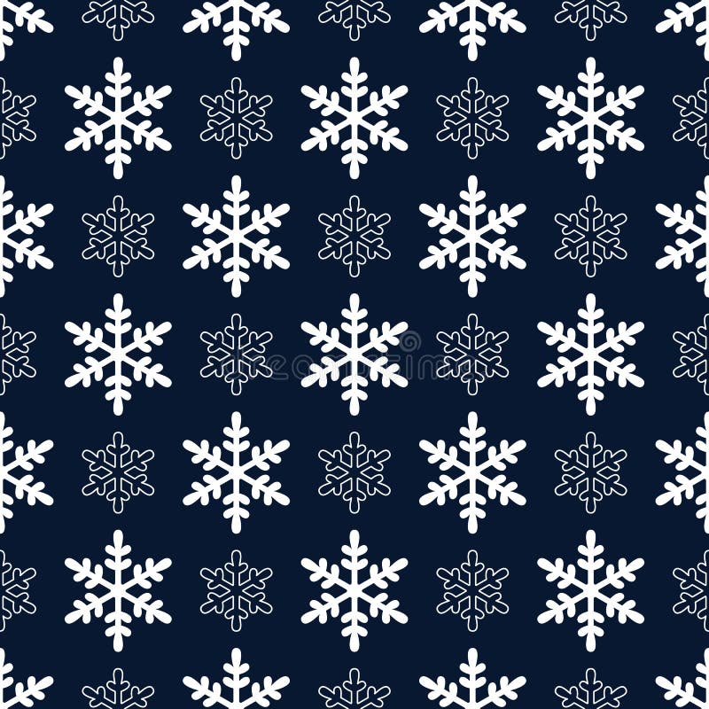 Winter Simple Symmetric Seamless Pattern of White Snowflakes on Dark ...