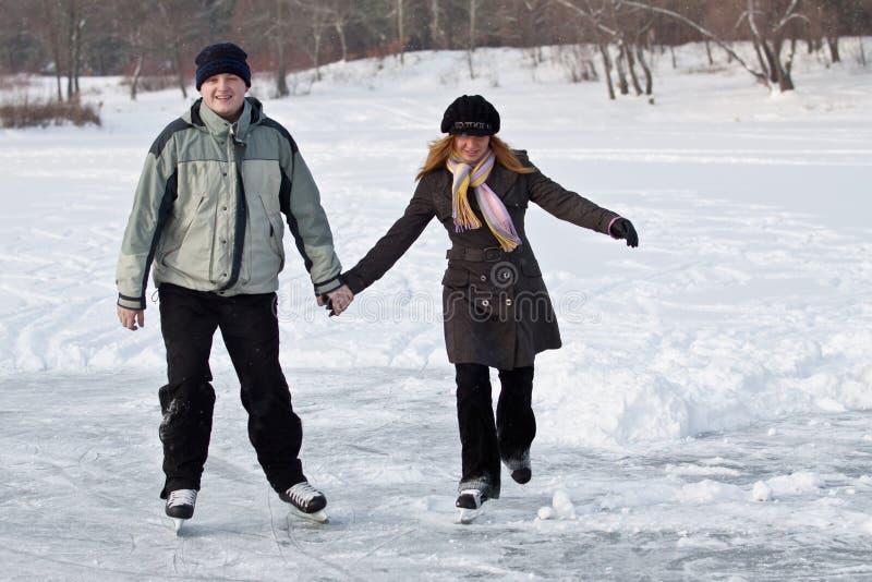 Winter Skate. stock image. Image of hair, lake, female - 17564309