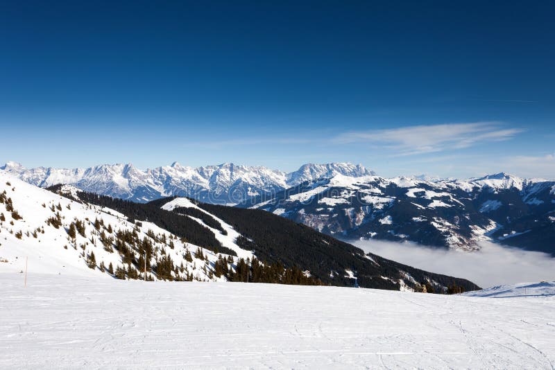 Winter with Ski Slopes of Kaprun Resort Stock Image - Image of glacier ...