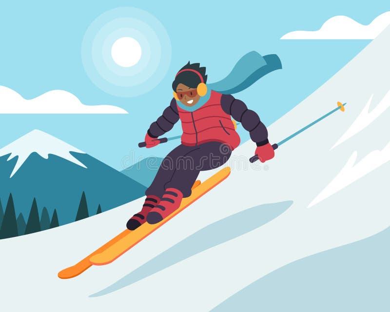 Winter Skiing on Ski Slope Cartoon Illustration Stock Vector ...