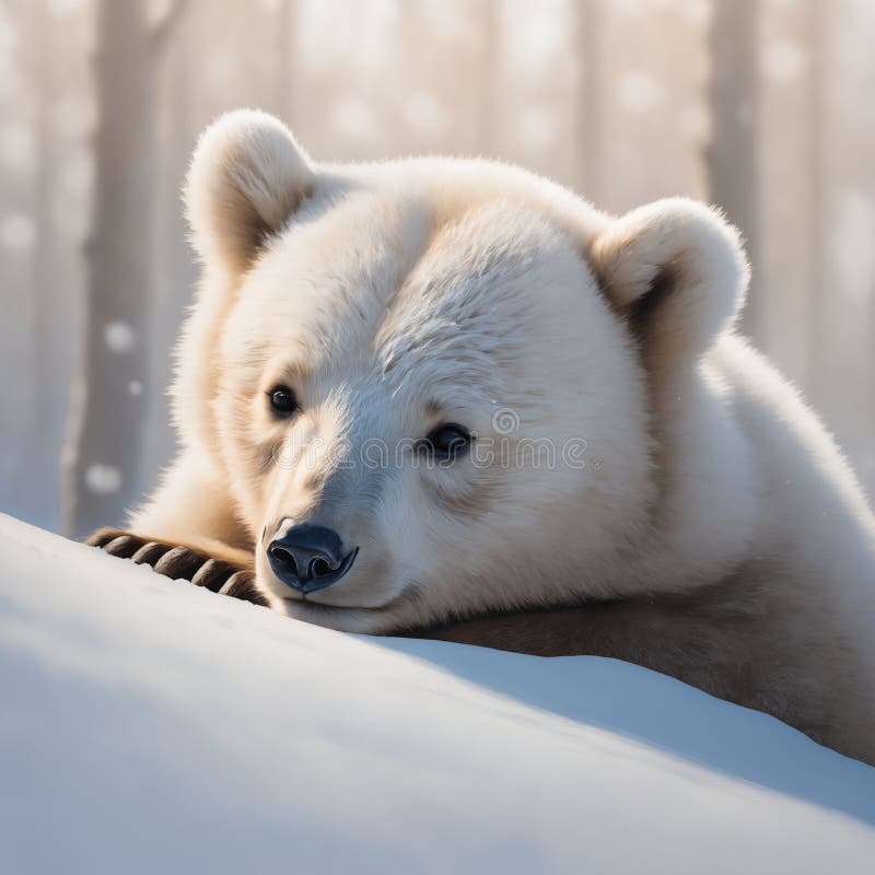 Winter Sleeping Bear Cub on White Snow Stock Image - Image of grass ...