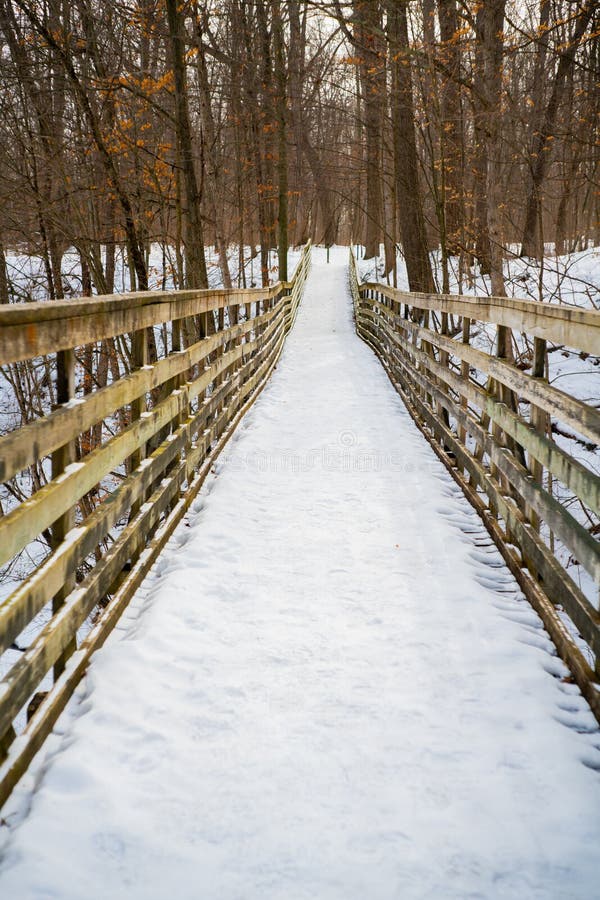 Winter snow bridge path stock image. Image of bridge - 241727165