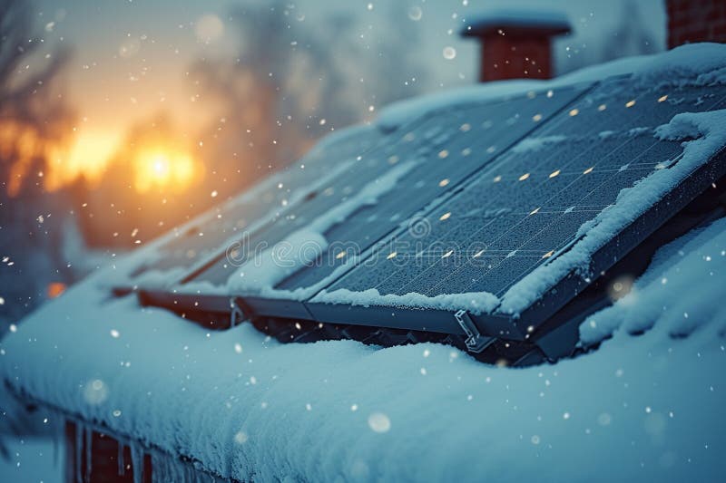 Winter Snow Covering the Rooftop Solar Panel. Generative AI Stock ...