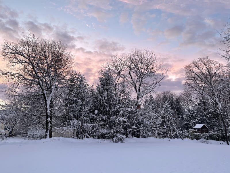 Winter Snow Day in Connecticut Stock Image - Image of season, pond ...