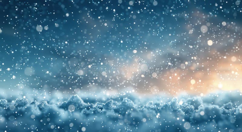 Winter Snow Falling on a Snowy Field during a Sunset Stock Photo ...