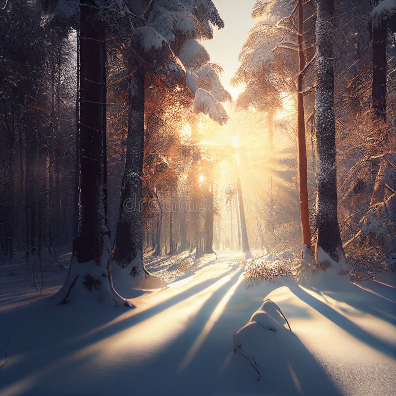 Winter Snow Forest. Generative AI Stock Illustration - Illustration of ...