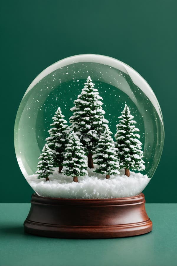Winter Snow Globe with Miniature Pine Trees Stock Illustration ...