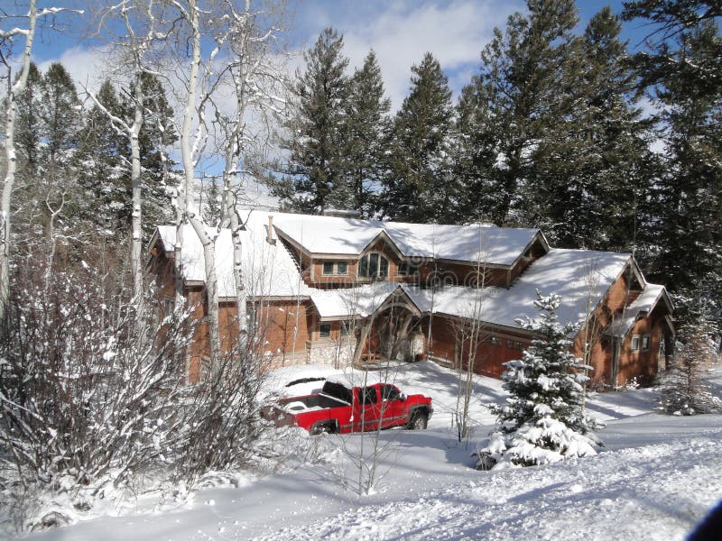 Winter Snow on Large Modern Home Stock Image - Image of hills, mansion ...