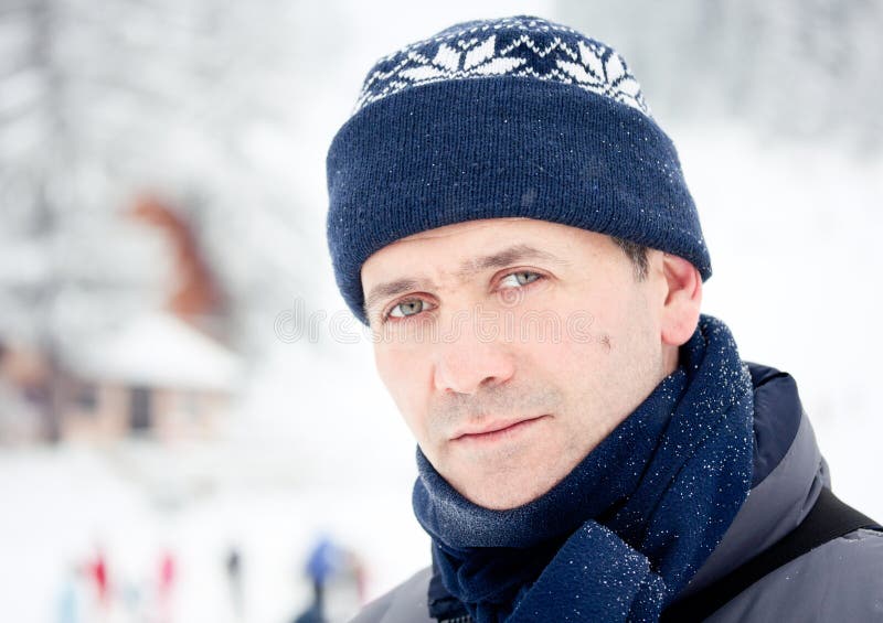 Winter Snow Outdoor Portrait of Man Stock Photo - Image of holiday ...