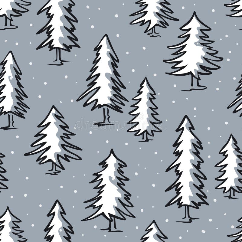 Winter Snow Pine Trees Seamless Pattern Stock Vector - Illustration of ...