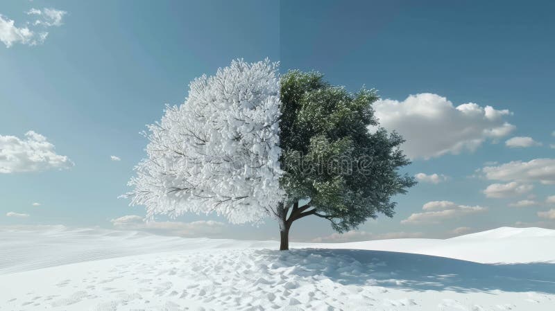 Winter Snow and Summer Green Trees Outdoors Environmental Change and ...