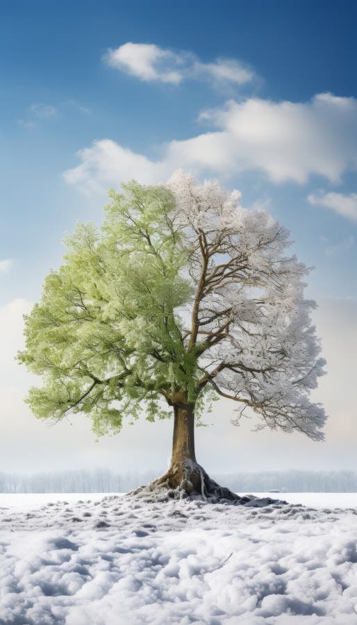 Winter Snow and Summer Green Trees Outdoors, Environmental Change and ...