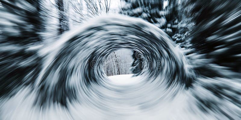 Winter Snow Swirl Creates a Dynamic Forest Pathway in a Tranquil Scene ...