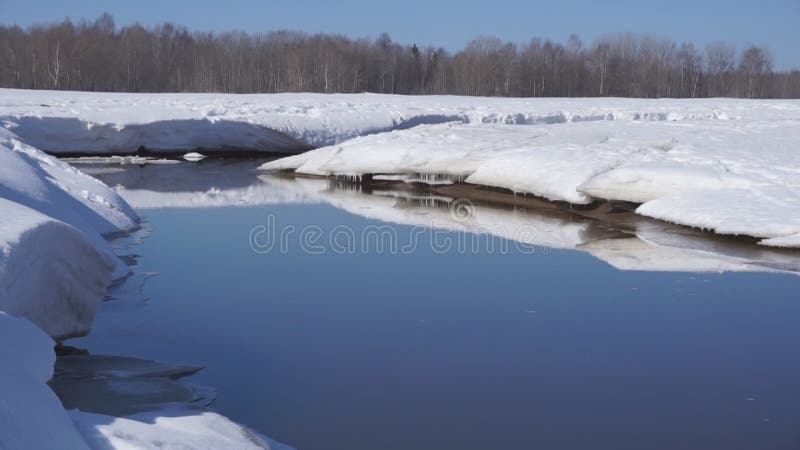 Winter Snow Weather, Big Blocks of Ice Flow on a Current Down the River ...