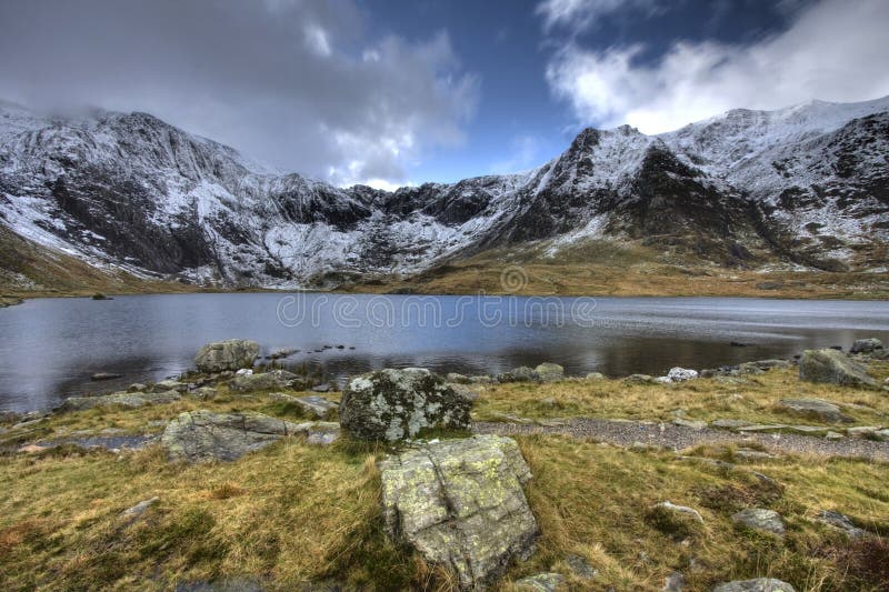 Winter in Snowdonia stock image. Image of lake, snow, range - 7655047