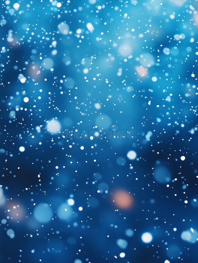 Winter Snowfall with Blue Bokeh Background for Seasonal Design. Stock ...