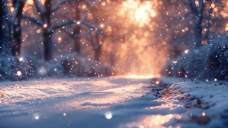 Winter Snowfall in the Forest at Sunset Stock Image - Image of forest ...