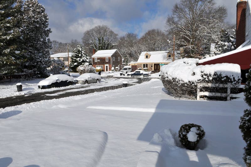 Winter Scene in Neighborhood in Baldwin NY. Stock Image - Image of ...