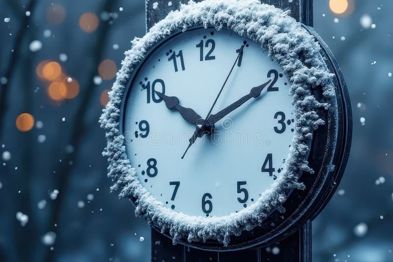 Winter Snowfall Wall Clock stock illustration. Illustration of ...