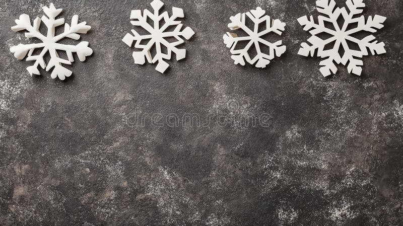 Winter Snowflakes Border on Dark Stone, Holiday Background Stock Photo ...