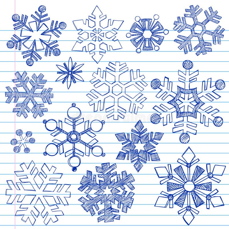 Winter Snowflakes Hand-Drawn Sketchy Doodles Stock Vector ...