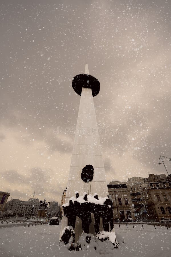 The 1989 Freedom Monument, Downtown Bucharest, Winter Stock Photo ...