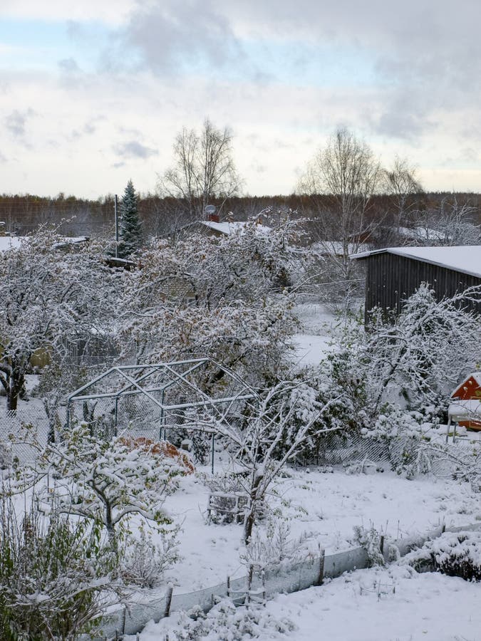 Snowstorm Blizzard Snow Storm Scenery, Courtyard View Stock Image ...