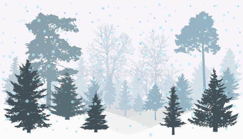 Winter Snowy Forest Trees Silhouette. Stock Vector - Illustration of ...
