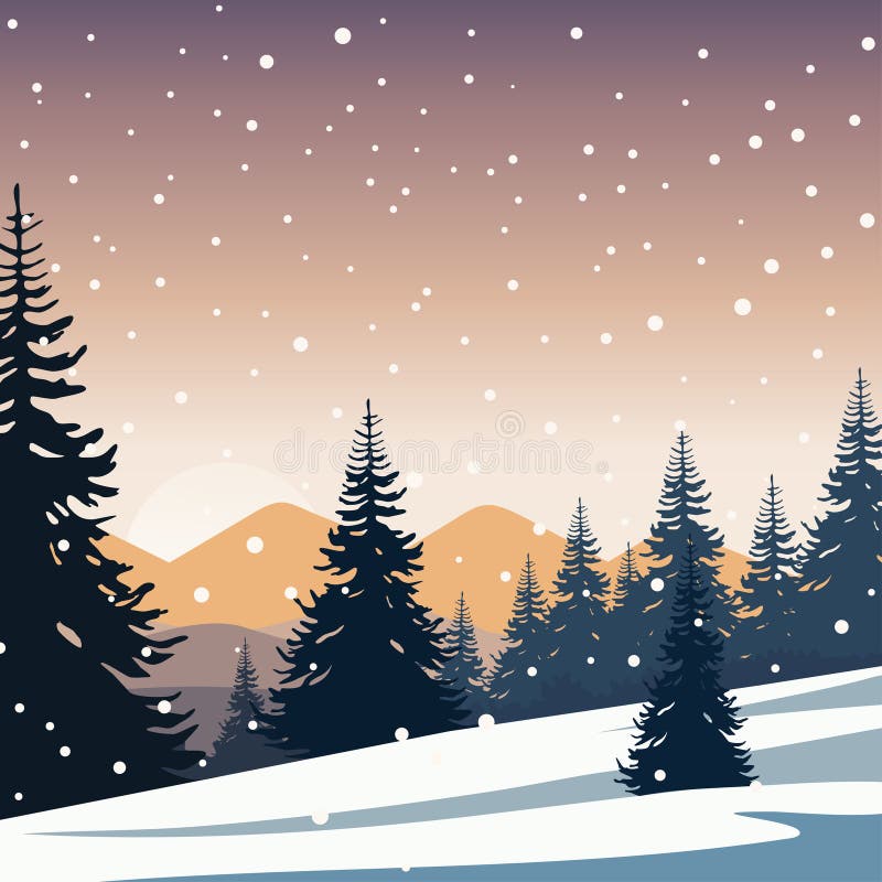 Winter Snowy Landscape with Pine Trees. Stock Vector - Illustration of ...