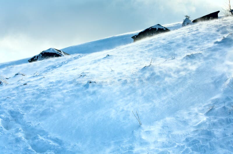 Winter Snowy and Windy Mountain View Stock Photo - Image of white ...