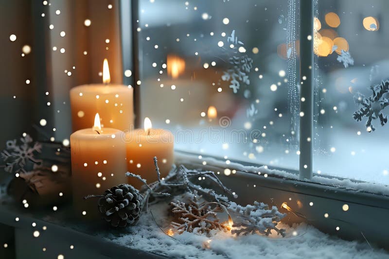 Winter Solstice: Candles, Snow, and Festive Lights Stock Photo - Image ...