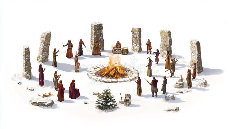 Winter Solstice: a Peaceful Gathering Around a Bonfire Amidst Snow ...