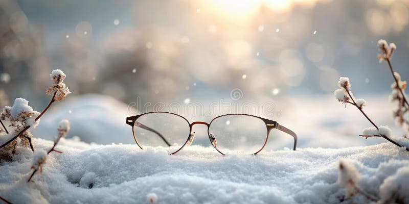 Winter Spectacles Resting on a Snowy Surface, Illuminated by a Gentle ...