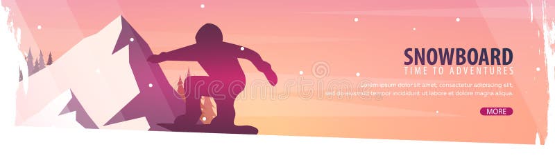 Winter Sport. Snowboard. Ski Horizontal Banner. Vector Illustration ...