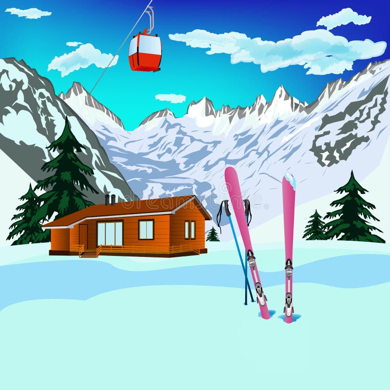 Ski Resort with People, Lift and Winter Mountains Landscape. Stock ...