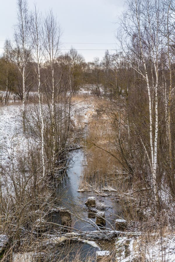Winter Spring Fed Creek Waterfalls in the Winter Landscape Stock Image ...